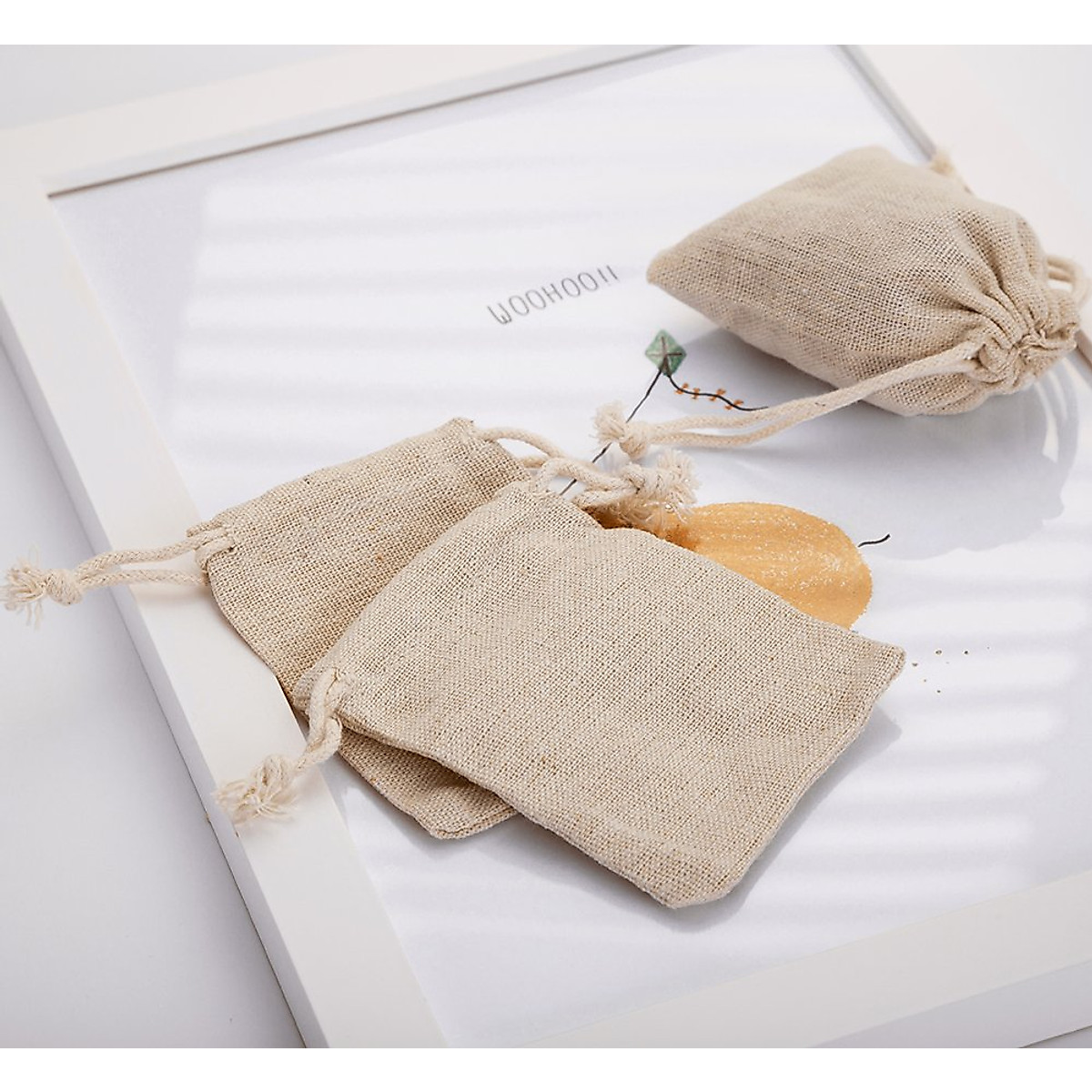 handrong 100pcs Small Cotton Double Drawstring Bags Reusable Muslin Cloth Gift Candy Favor Bag Jewelry Pouches for Wedding DIY Craft Soaps Herbs Tea Spice Bean Sachets Christmas, 3x4 inch