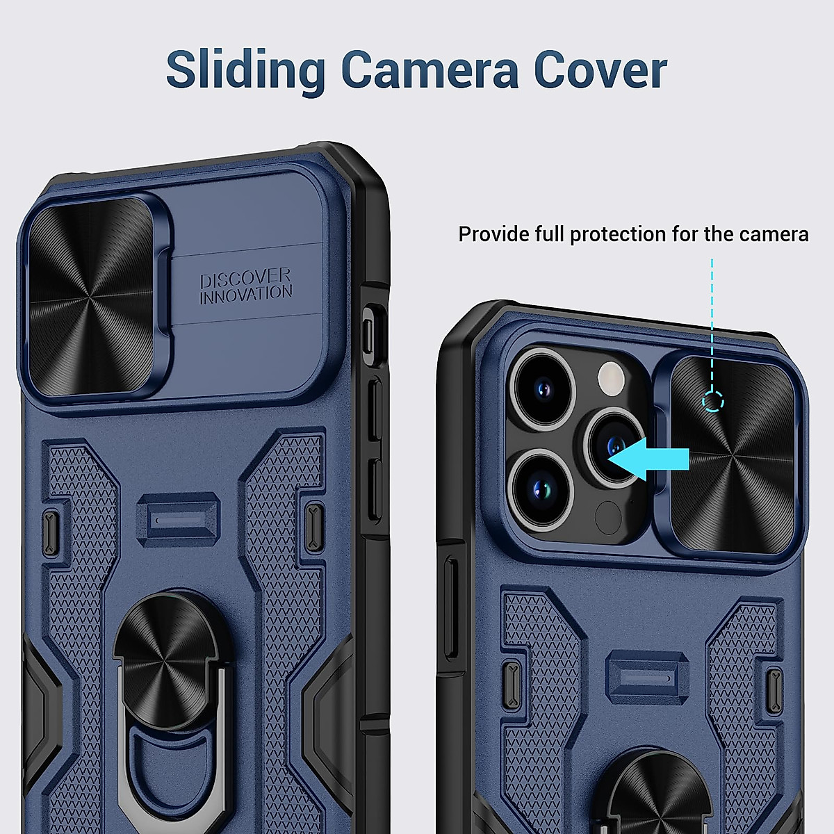 NULETO for iPhone 13 Pro Max & iPhone 12 Pro Max Case: iPhone 13 Pro Max & iPhone 12 Pro Max Case with Stand & Camera Cover - Protective Case Built-in 360° Rotate Ring Kickstand Shockproof - Blue