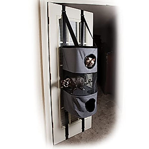 K&H PET PRODUCTS Hangin' Cat Condo Door Mounted Cat Furniture Cat Tree Classy Gray 3 Story