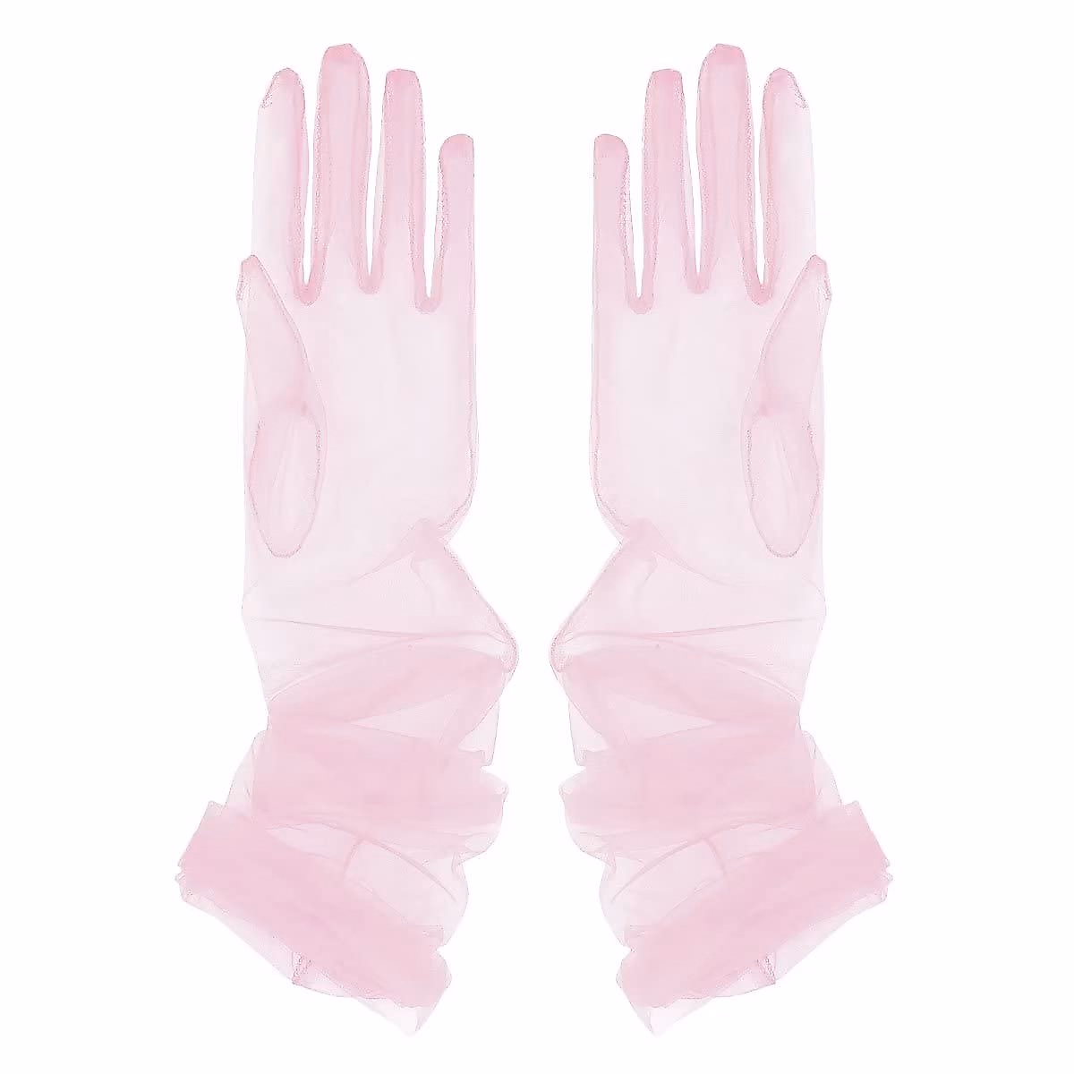 Howriis Women's Long Sheer Tulle Wedding Bridal Gloves Solid Color Elbow Length Opera Party Gloves (Pink, One Size)