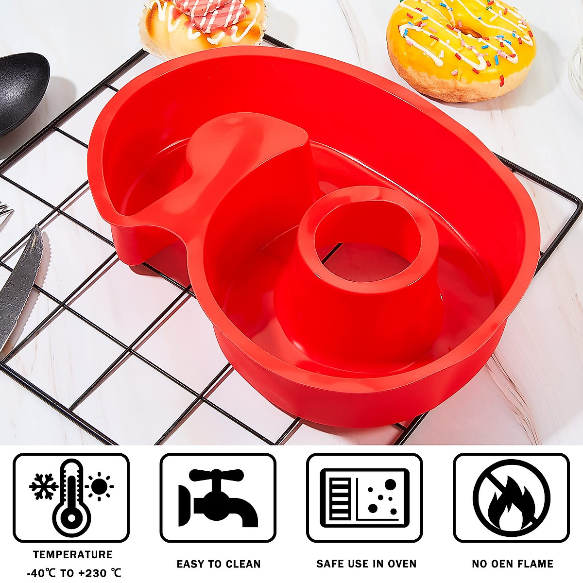 9 Pcs 10 Inch Number Moulds Baking Forms Large Silicone Number Mold 3D Cake Mold Big 0-9 Number Cake Pan Digital Baking Silicone Mould for Happy Birthday Festival Marry Anniversary Wedding (Red)