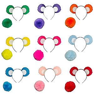 1 Bear Ears Headband and Tail Set colorful rainbow multiple colors to choose from Hot Pink Royal Blue Turquoise Green Yellow Orange Red Light Purple (Orange)