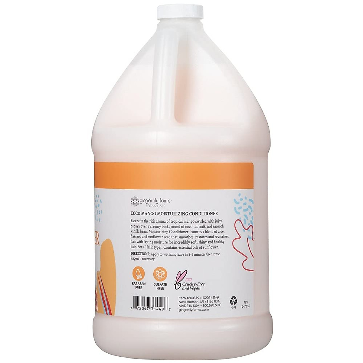 Ginger Lily Farms Botanicals Moisturizing Conditioner for All Hair Types, Coco Mango, 100% Vegan & Cruelty-Free, Coconut Mango Scent, 1 Gallon Refill