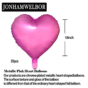 JONHAMWELBOR Red Heart Balloons Foil (18in 20Pcs) Helium or Air Filled Metallic Aluminum Heart Shape Mylar Balloons Decorations Supplies for Girl Women Birthday Wedding Bridal Baby Shower Party (Red)