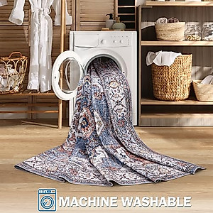 8x10 Area Rugs for Living Room Bedroom: Large Washable Rug with Non-Slip Backing Non-Shedding Stain Resistant, Boho Floral Large Carpet for Dining Room Nursery Home Office Indoor Gray Blue/Brown