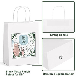 Eupako Paper Bags 8x4.25x10.5 100 PCS White Paper Gift Bags with Handles Bulk, Kraft Shopping Bags, Party Favor Bags, Merchandise Bags