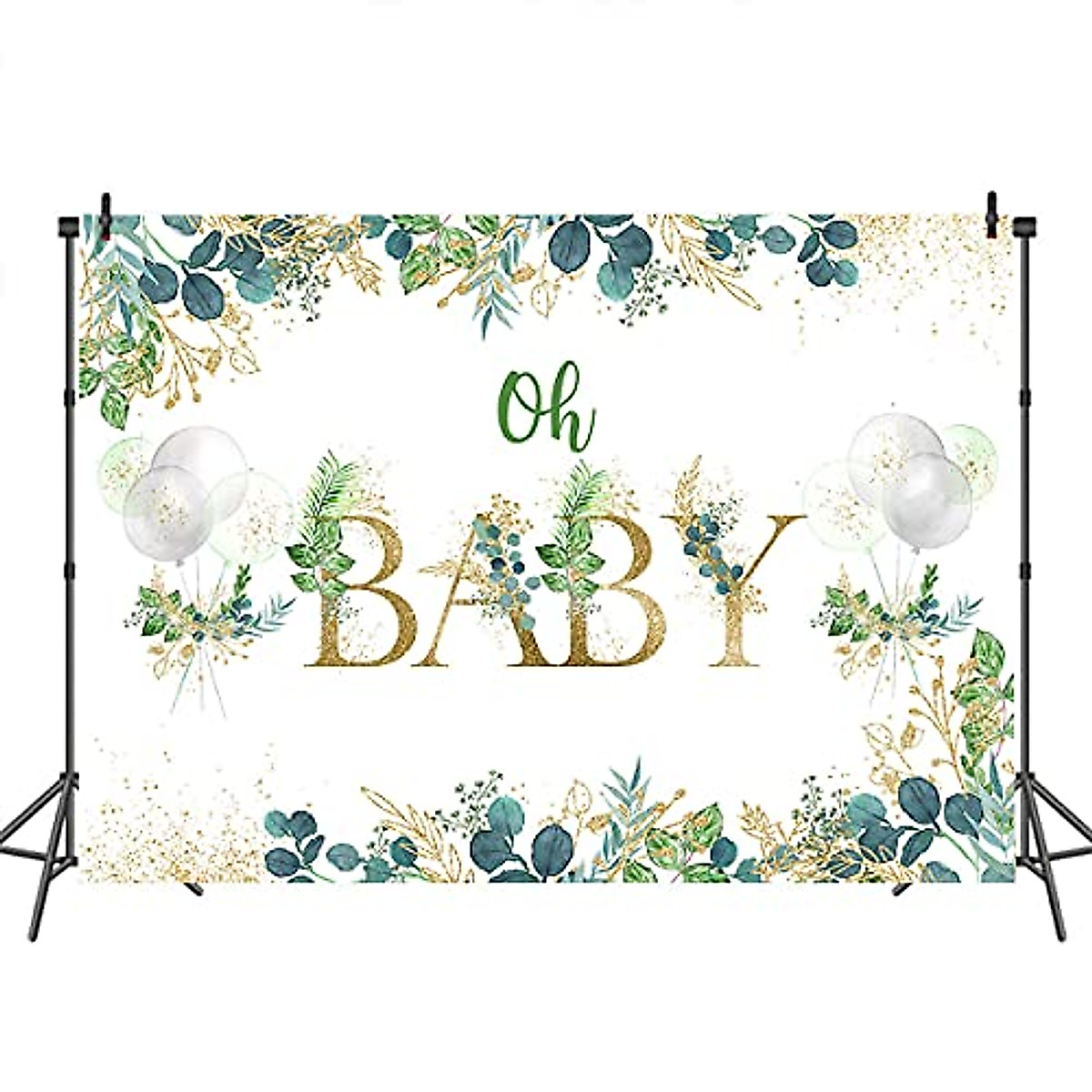 Mocsicka Oh Baby Greenery Backdrop for Boy Greenery Gender Neutral Baby Shower Photography Background Vinyl Green Leaves Baby Shower Backdrops Decorations for Boys (7x5ft)