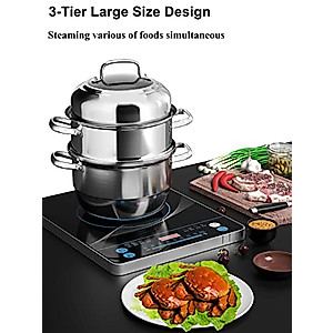 VENTION Large Steamer for Cooking, 3 Tier Steamer Pot, 13 2/5 Inch Stainless Steel Steamer, Steam Pots for Cooking