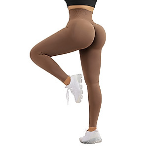 OMKAGI Women Scrunch Butt Lifting Leggings Seamless High Waisted Workout Yoga Pants(S,657-Coffee)