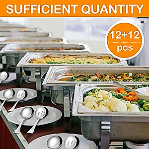 Wilzing 24 Pieces 8.5 Inch Serving Spoons Set Including 12 Serving Spoon and 12 Slotted Spoons Stainless Steel Buffet Serving Utensils for Christmas Kitchen Cooking Banquet, Mirror Polished, Silver