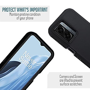 Customerfirst Compatible for OnePlus Nord N300 5G with Built in Screen Protector Kickstand Rugged Shockproof Dust/Drop Proof Holster Phone Case Cover (Black)