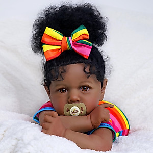 JIZHI Reborn Baby Dolls Black with Lifelike Soft Body African American Realistic-Newborn Girl Doll 22 Inch Best Birthday Gift Set and Toy Accessories Gift for Kids Age 3