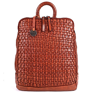 VILENCA HOLLAND 12.5 Inch Genuine Leather Backpack for Women and Men, Cognac Leather Backpack with Adjustable Shoulder Strap