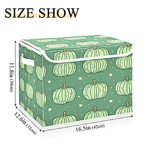 DALAWU Containers Baskets with Lids Green Pumpkin Fabric Foldable Storage Bins Organizer with Lid Collapsible Storage Boxes for Home Bedroom Closet Office