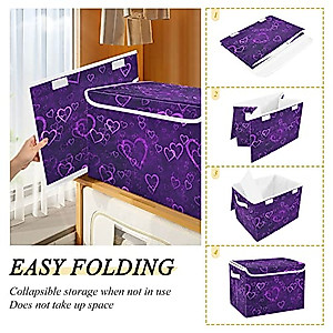 RunningBear Hearts Purple Large Storage Bins with Lid Collapsible Storage Bin Cube Storage Bin Fabric Storage Baskets for Living Room Bedroom