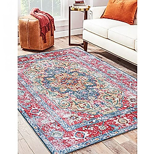 Superior Indoor Large Area Rug, Non-Slip Backing, for Kids or Pets, Entryway, Living Room, Kitchen, Dorm, Bedroom, Hallway, Machine Washable, Floor Cover, Rustic, Tanager Collection, 10' x 14', Red
