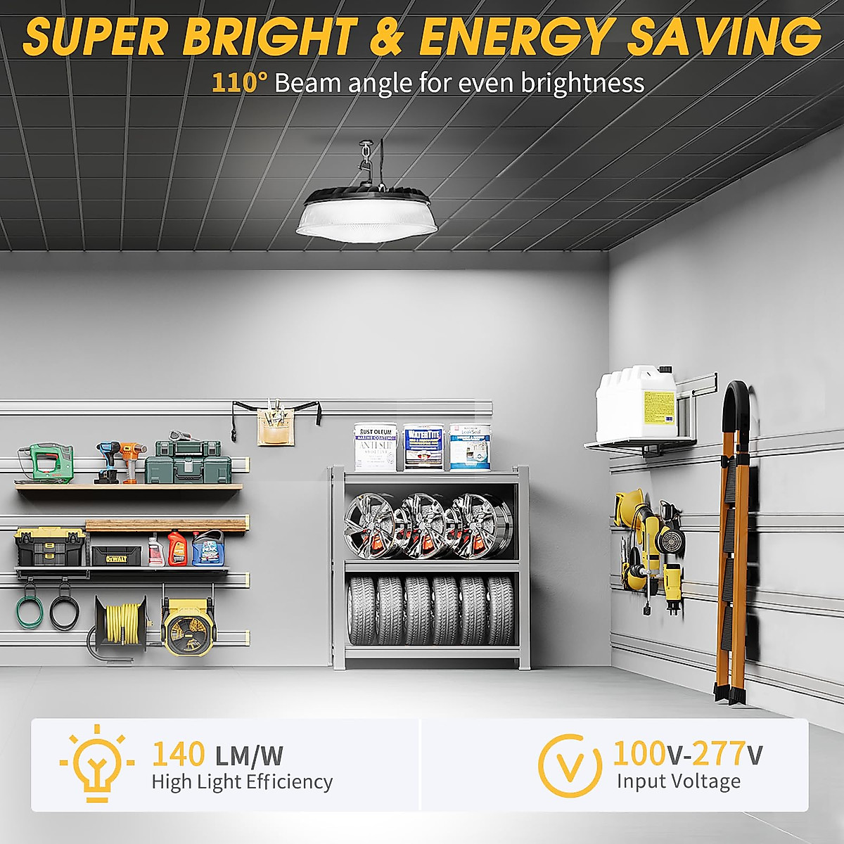 155W UFO LED High Bay Light with Reflector 22,500lm 5000K LED High Bay Lights AC110-277V 5' Cable with Plug Waterproof UFO Lights for Garage Shop Factory Warehouse ETL Listed