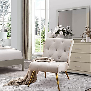 ALISH Modern Accent Chairs, Upholstered Living Room Chairs Armless Accent Chairs Lounge Chairs for Living Room Bedroom with Metal Legs Beige