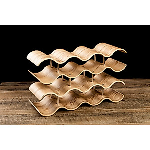 Asian Home 14 Bottle 4-Tier Wave Desktop Wine Rack Freestanding Countertop Bottle Holder for Wine Storage, Wood, Modern and Minimalist