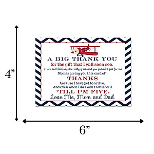 Paper Clever Party Airplane Baby Shower Thank You Postcards (15 Pack) Boys Notecards Only - Eco-friendly Postal Note with Message from Newborn – Adventure Travel Red Blue – Printed 4x6