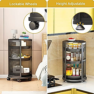 STYLIFING Rotating Rolling Storage Cart 6 Tier 360° Rotation Organizer Cart for Fruits Vegetables Snacks with Wheels & Foot Pads, Round Standing Shelf for Kitchen Living Room Bathroom Bedroom Office