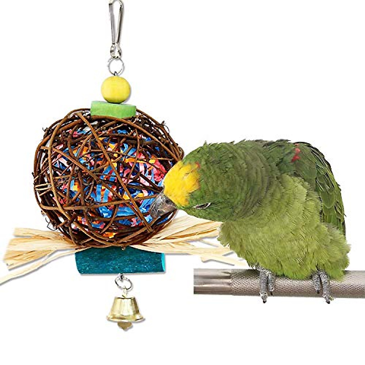 Kassbest Bird Parrot Chewing Toys,Natural Rattan Ball Shredder Toy Cage Foraging Shredder Toy and Bird Beak Grinding Stone Lava Block Calcium Supplement for Budgie Lovebirds Conures Parakeet 2 Pack