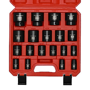 MIXPOWE 19 Piece 1/2-Inch Drive Standard Impact Socket Set, SAE, Shallow, 3/8" to 1-1/2", Cr-Mo Alloy Steel, Radius Corner Design, Impact Grade