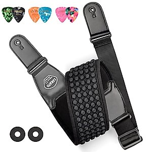LEKATO Guitar Straps for Electric Guitar Bass, 3.5" Wide Padded Guitar Strap Neoprene Pad with 3D Sponge Filling Bass Guitar Straps Adjustable Length from 45" to 55" with Strap Locks, Picks