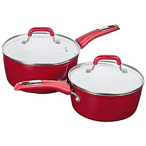 Bialetti Aeternum Ceramic Nonstick Cookware Set, 10 Piece Cookware Set, Red/White