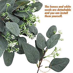 Whonline 20pcs Artificial Eucalyptus Leaves Stems with White Seeds Short Silver Dollar Artificial Flowers for Decoration Greenery Stems Plants for Flower Arrangement Wedding Bouquets Decor