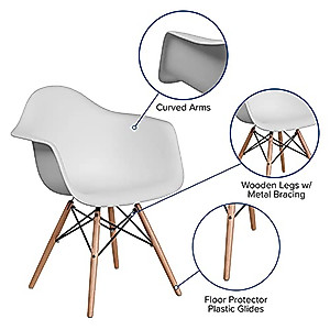 Flash Furniture 2 Pack Alonza Series White Plastic Chair with Wooden Legs