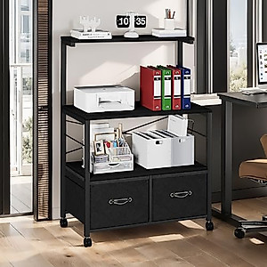 VECELO Lateral File Cabinet with 3 Shelf, 2 Drawer File-Cabinet on Brakeable Wheels, Large Printer Stand with Open Storage Shelf fits Letter Size for Home Office, Black