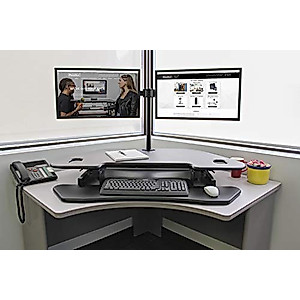 Rocelco 46" Height Adjustable Corner Standing Desk Converter with Dual Monitor Arm Mount BUNDLE - Sit Stand Up Computer Workstation Riser - Extra Large Keyboard Tray - Black (R CADRB-46-DM2)