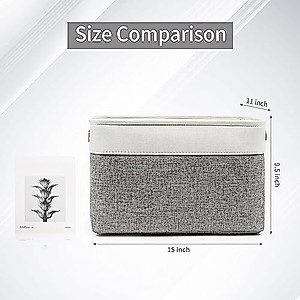 Bagnizer Storage Bins Large Fabric Storage Baskets for Shelves 3 Pack, Decorative Linen Closet Baskets with Handles for Organizing, Shelf, Toys, Clothes, Home, Office, Nursery, 15x11x9.5Inches (Grey&White)