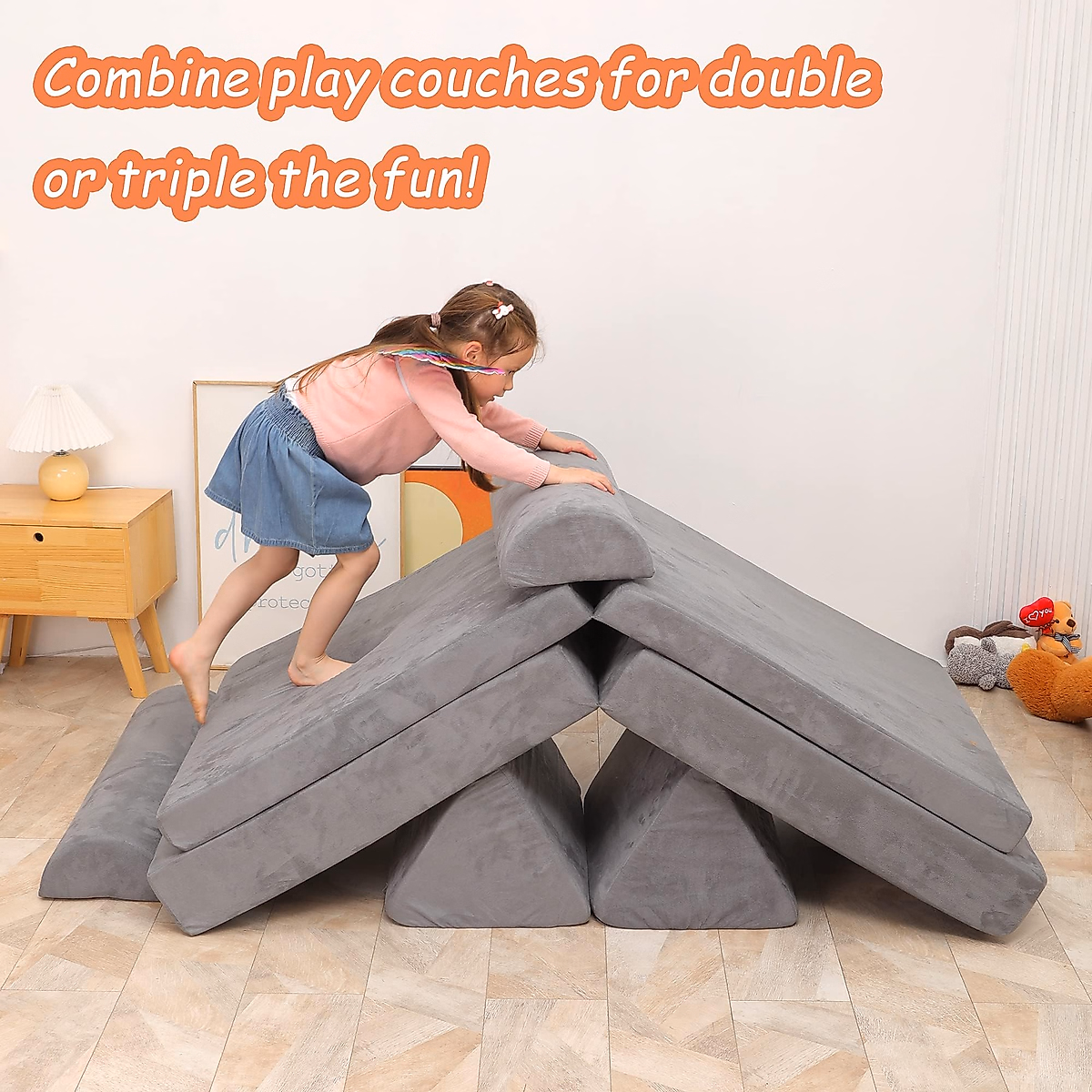 Betterhood Play Couch Sofa for Kids Large Size, Modular Kids Play Couch, Kids Couch Building Fort for Playroom Bedroom, Children Convertible Foam Cushion Couch for Boys and Girls, Grey