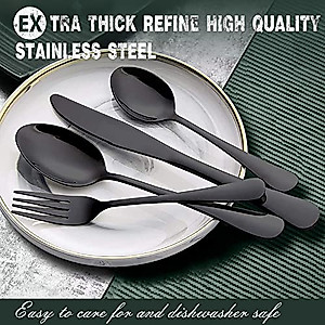 Black Silverware Set, Umite Chef 60-Piece Stainless Steel Flatware Set for 12, Kitchen Tableware Cutlery Set for Home and Restaurant, Mirror Finish