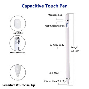 Stylus Pens for Touch Screens, Active Digital Pencil Compatible with iPad/iPad Pro/Air/Mini/iPhone/Other Tablet Drawing&Writing (White)