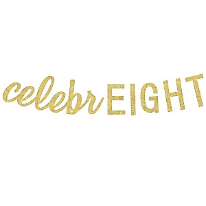 Sursurprise 8th Birthday Banner, Gold CelebrEight Banner, 8th Birthday Party Decorations for Boys and Girls Eight Birthday Party Supplies
