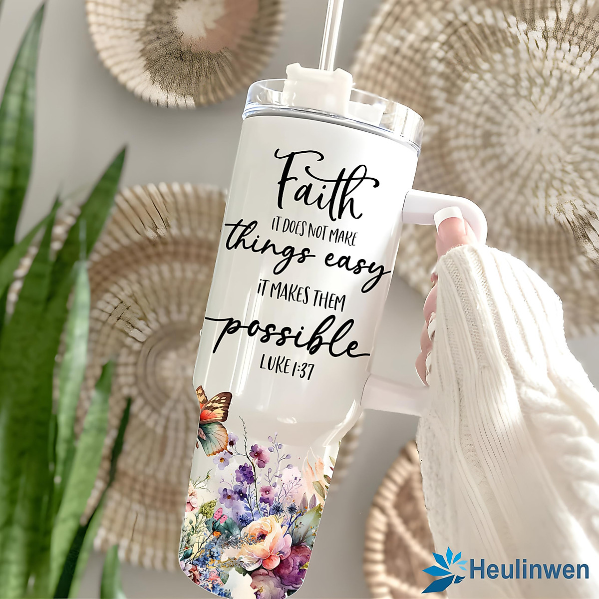 Christian Gifts for Women Tumbler 40Oz With Handle & Straw - Faith Gifts Christian Tumblers Bible Gifts - Encouragement Inspirational Gifts for Women - Religious Birthday, Christmas Gifts for Friends