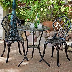 Best Selling Nassau Cast Aluminum Outdoor Bistro Furniture Set, Brown, 23 by 23 by 26