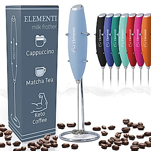 Elementi Milk Frother Wand & Matcha Mixer, Mini Electric Whisk for Coffee - Frother for Coffee - Milk Frother Handheld - Coffee Stirrers Electric Matcha Frother & Hand Whisk (Light Blue)