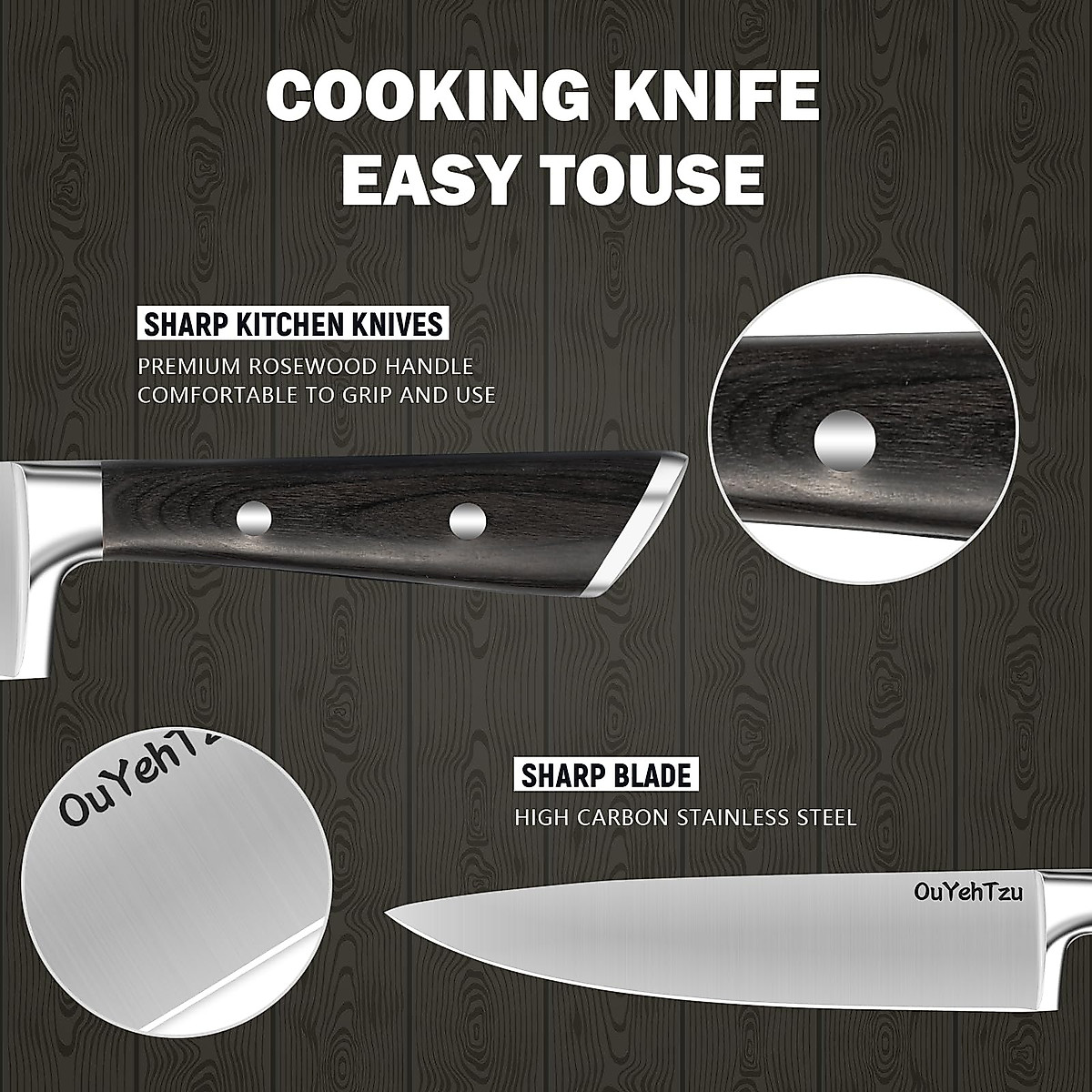 OuYehTzu 8 Inch Chef Knife, Sharp Japanese High Carbon Steel Kitchen Knives, Professional Cooking Knife with Sandalwood Handle