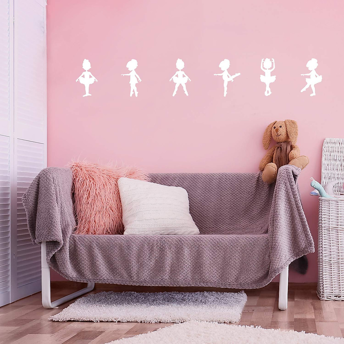Set of 6 Vinyl Wall Art Decal - Little Ballerina Girls - from 11" to 9" Each - Cute Tiny Dancer Toddlers Teens Home Bedroom Playroom Nursery Apartment Indoor Decor Design (from 11" to 9" Each, White)