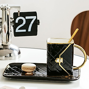 Vamotto Handbag Shaped Coffee Mug with Saucer, Novelty Hand bag Coffee Cup Ceramic Tea Cup Travel Coffee Mug For Office Ladies Mom Women Wife Girlfriend Sister (Black)