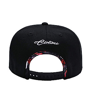 CLOTIME Tiger Embroidered Floral Snapback Hat 3D Rose Floral Print Visor Caps Twill Flat Bill Adjustable Baseball Cap (Black Rose Tiger)