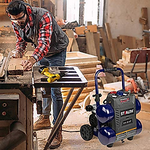 Stealth 4.5 Gallon Ultra Quiet Air Compressor,1.3 HP Oil-Free Peak 150 PSI 65 Decibel Air Compressor,4 CFM @ 40 PSI 3 CFM @ 90 PSI Silent Portable Long Life Electric Air Compressor W/ Wheel for Garage