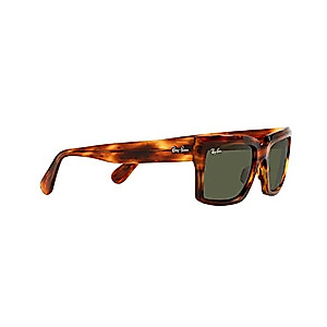 Ray-Ban RB2191 Inverness Rectangular Sunglasses, Striped Havana/Green, 54 mm