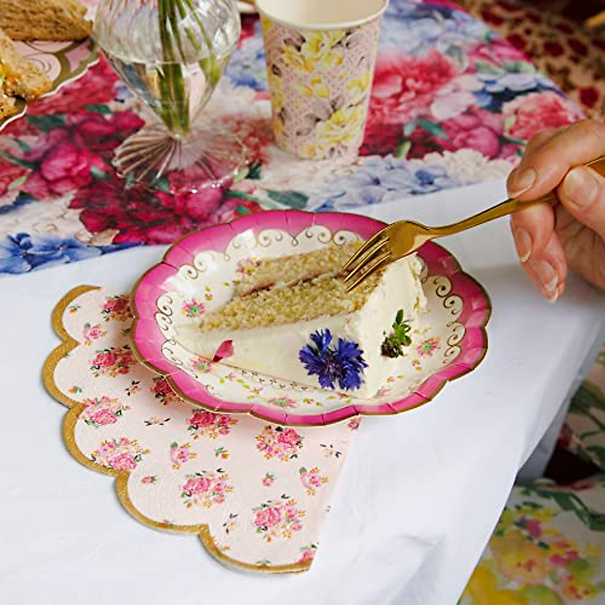 Talking Tables Truly Scrumptious Pack of 20 Floral Scalloped Napkins | Vintage Afternoon Tea Party Tableware For Decoupage, Birthday, Baby Shower, Bridal Shower, Mother's Day, multi, "12"""