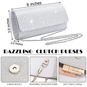 Meanplan 4 Pcs Silver Clutch Purse Jewelry Set for Women Evening Rhinestone Purse Silver Accessories for Women Bride Wedding Jewelry (Elegant Style)