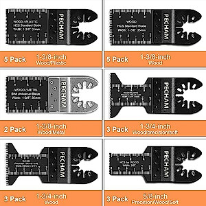 PECHAM 21PCS Universal Wood Metal Oscillating Multitool Quick Release Saw Blades Fit Porter Cable Black & Decker Rockwell Ridgid Ryobi Milwaukee DeWalt Chicago Craftsman
